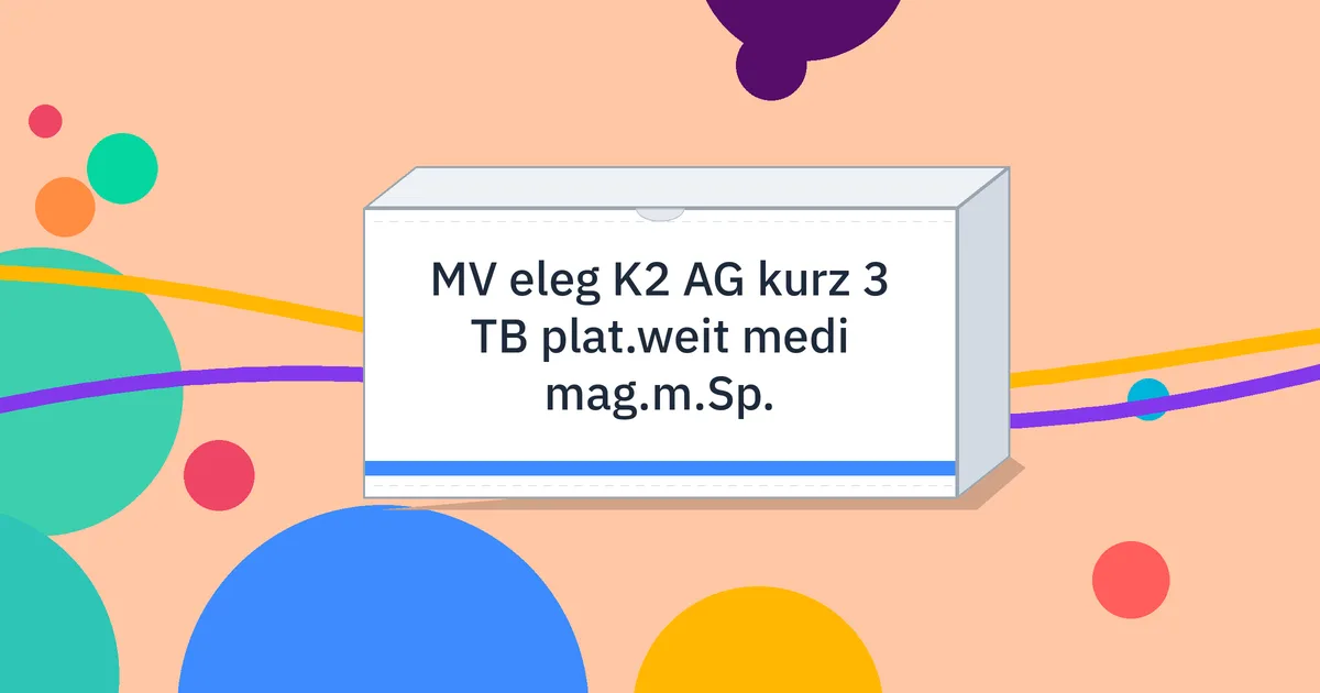 Symbolbild: Packung mit der Aufschrift MV eleg K2 AG kurz 3 TB plat.weit medi mag.m.Sp. (PZN 14635357) – Verfügbarkeit und Bezug in Apotheken in Frankfurt am Main