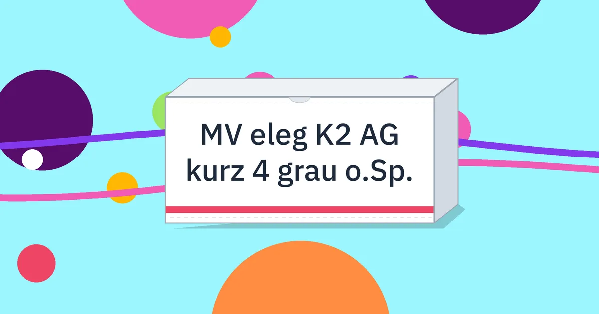 Symbolbild: Packung mit der Aufschrift MV eleg K2 AG kurz 4 grau o.Sp. (PZN 18924650) – Verfügbarkeit und Bezug in Apotheken in Frankfurt am Main