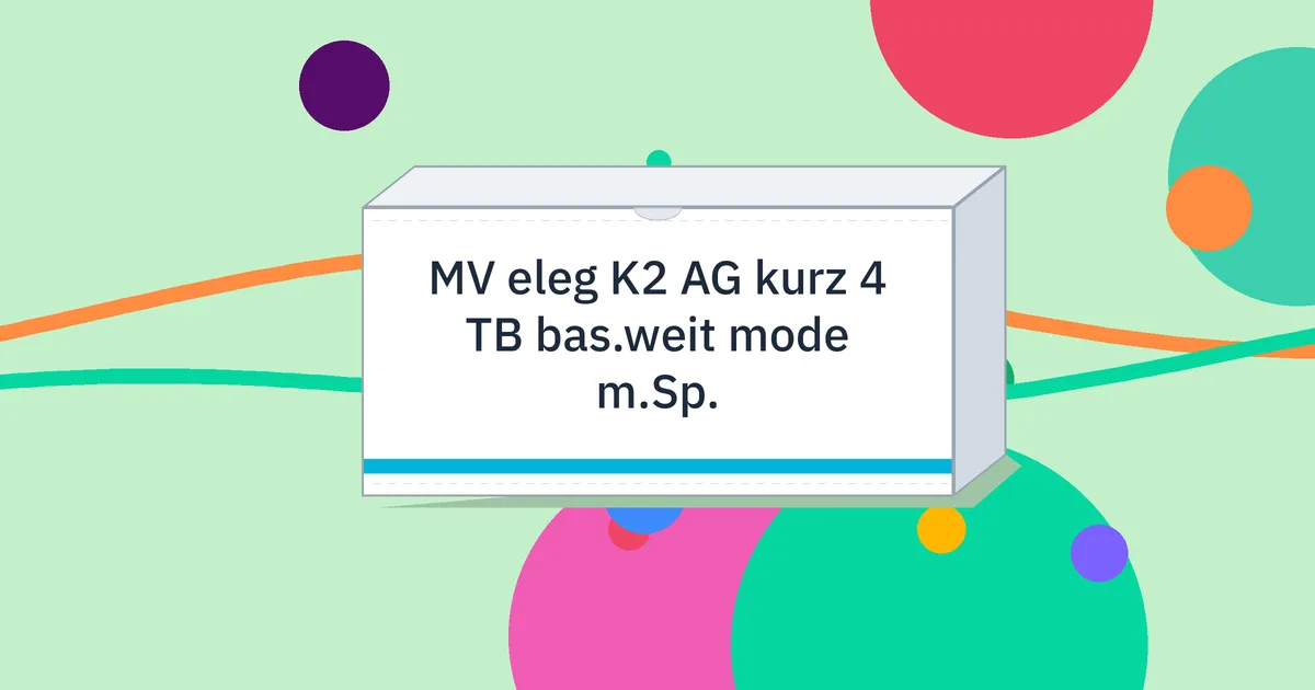 Symbolbild: Packung mit der Aufschrift MV eleg K2 AG kurz 4 TB bas.weit mode m.Sp. (PZN 09862967) – Verfügbarkeit und Bezug in Apotheken in Frankfurt am Main
