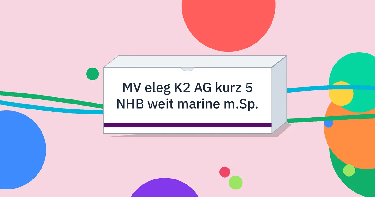 Symbolbild: Packung mit der Aufschrift MV eleg K2 AG kurz 5 NHB weit marine m.Sp. (PZN 15715466) – Verfügbarkeit und Bezug in Apotheken in Frankfurt am Main