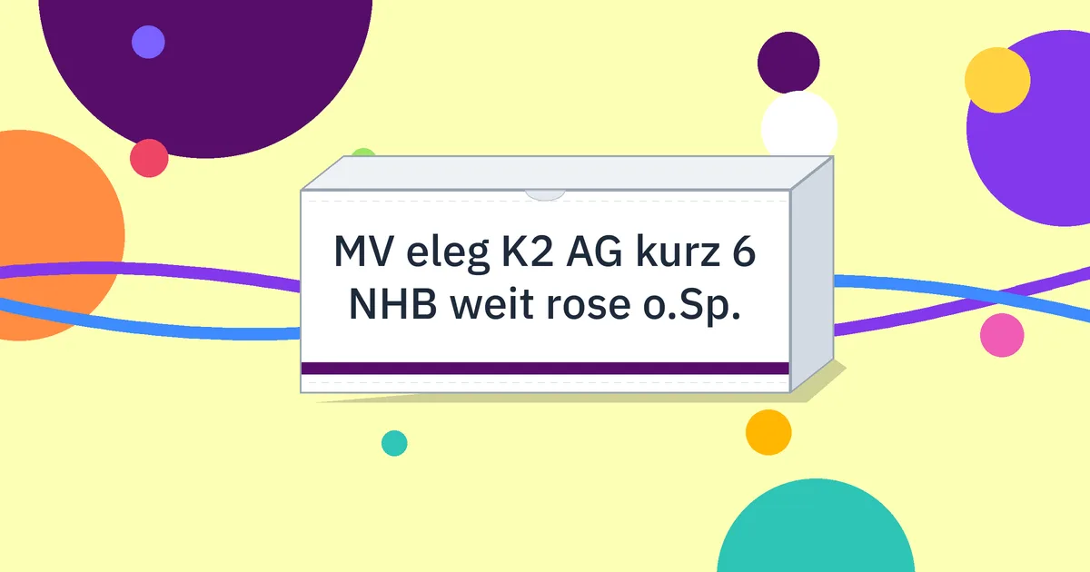 Symbolbild: Packung mit der Aufschrift MV eleg K2 AG kurz 6 NHB weit rose o.Sp. (PZN 15714395) – Verfügbarkeit und Bezug in Apotheken in Frankfurt am Main