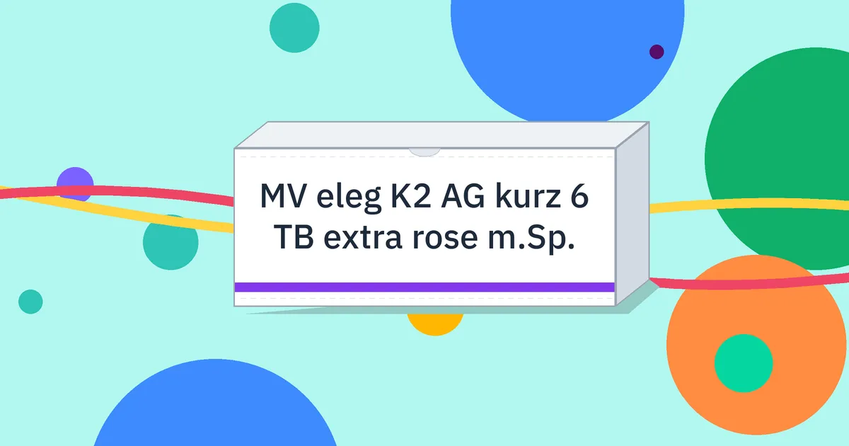 Symbolbild: Packung mit der Aufschrift MV eleg K2 AG kurz 6 TB extra rose m.Sp. (PZN 14696962) – Verfügbarkeit und Bezug in Apotheken in Frankfurt am Main