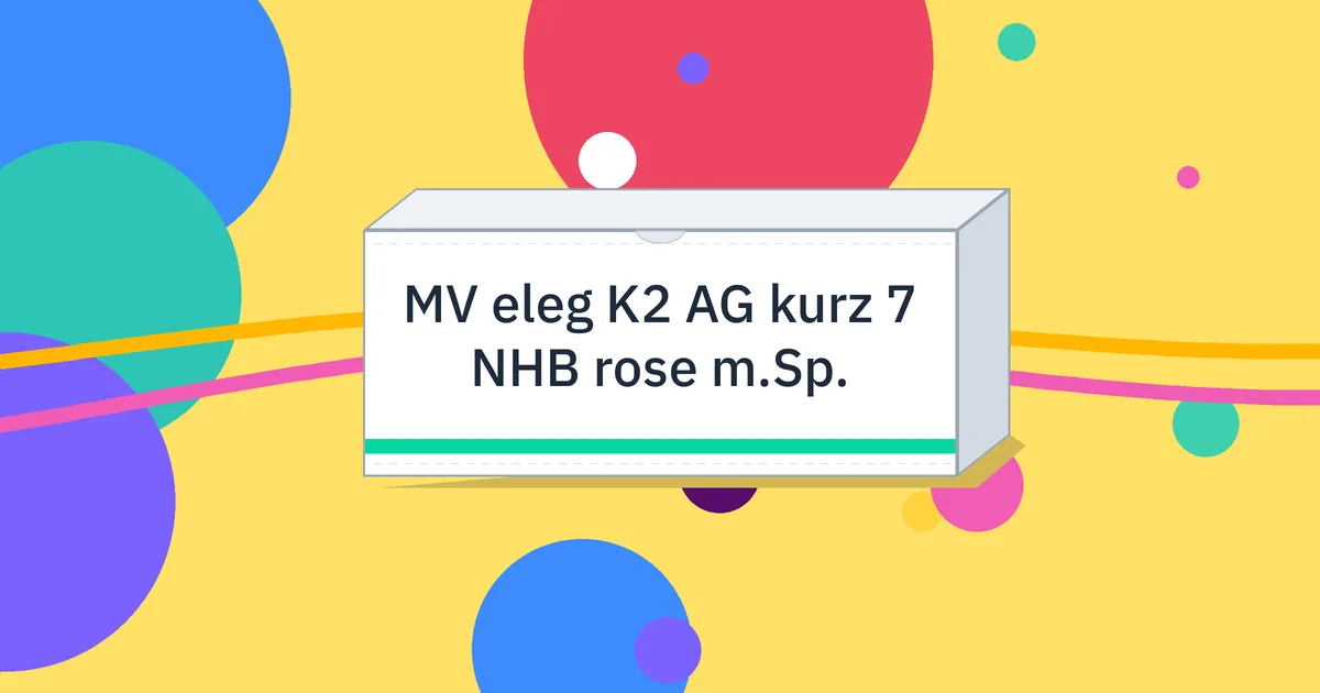 Symbolbild: Packung mit der Aufschrift MV eleg K2 AG kurz 7 NHB rose m.Sp. (PZN 15716141) – Verfügbarkeit und Bezug in Apotheken in Frankfurt am Main