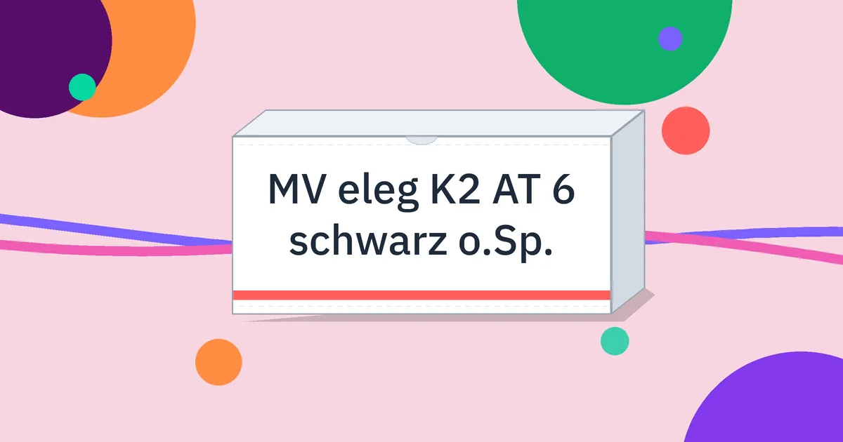 Symbolbild: Packung mit der Aufschrift MV eleg K2 AT 6 schwarz o.Sp. (PZN 00311800) – Verfügbarkeit und Bezug in Apotheken in Frankfurt am Main