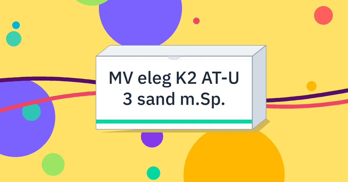 Symbolbild: Packung mit der Aufschrift MV eleg K2 AT-U 3 sand m.Sp. (PZN 18923567) – Verfügbarkeit und Bezug in Apotheken in Frankfurt am Main