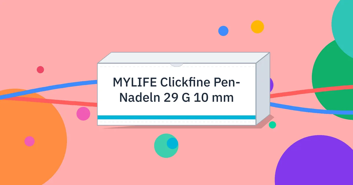 Symbolbild: Packung mit der Aufschrift MYLIFE Clickfine Pen-Nadeln 29 G 10 mm (PZN 05524162) – Verfügbarkeit und Bezug in Apotheken in Frankfurt am Main