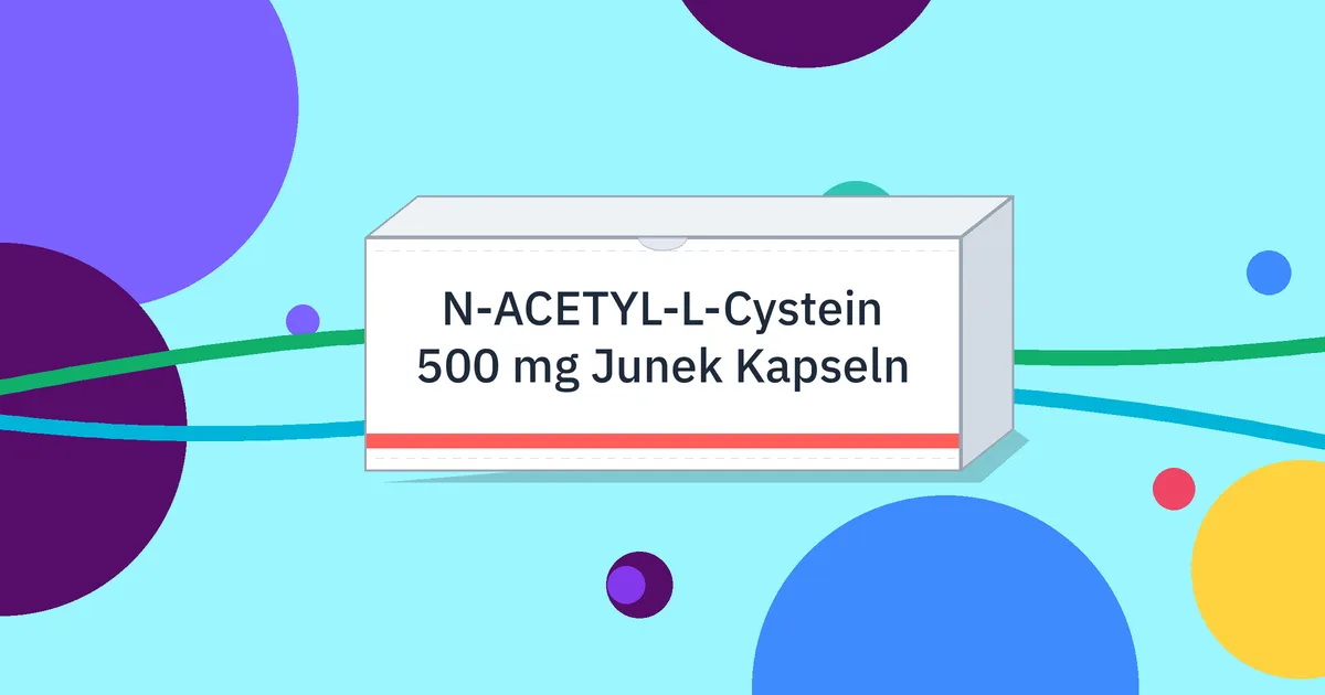 Symbolbild: Packung mit der Aufschrift N-ACETYL-L-Cystein 500 mg Junek Kapseln (PZN 04738524) – Verfügbarkeit und Bezug in Apotheken in Frankfurt am Main