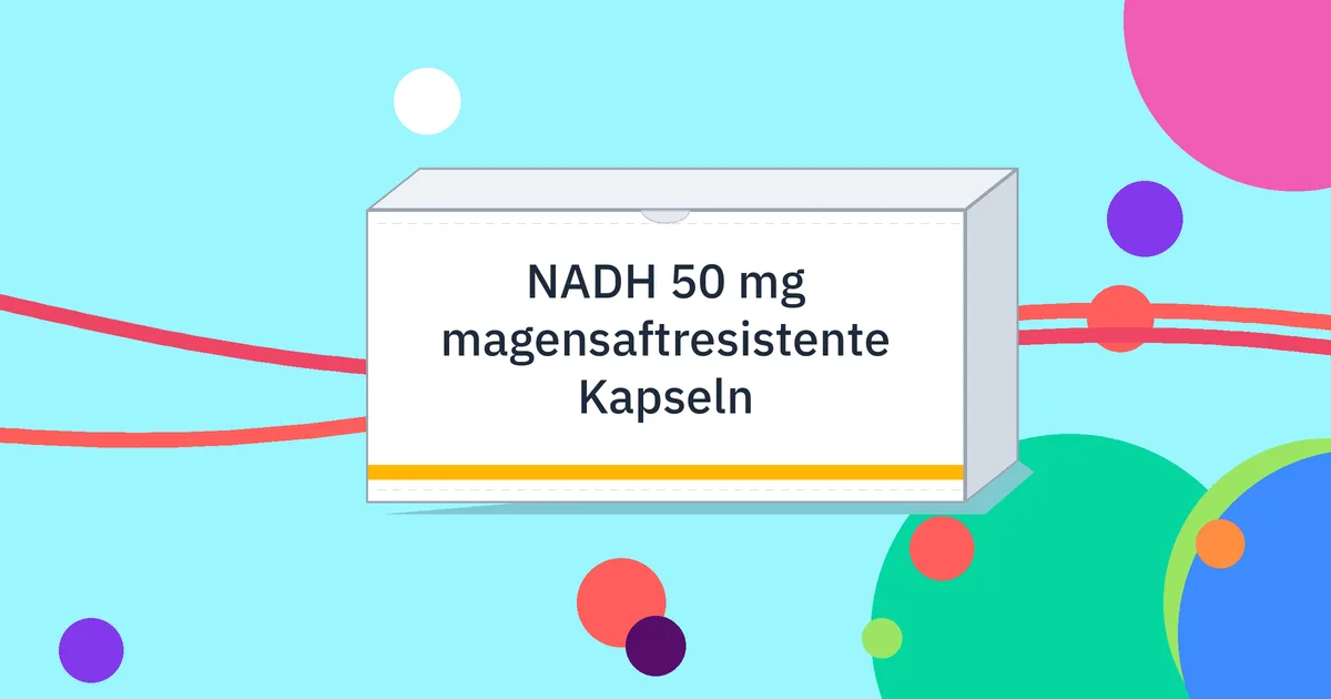 Symbolbild: Packung mit der Aufschrift NADH 50 mg magensaftresistente Kapseln (PZN 15871522) – Verfügbarkeit und Bezug in Apotheken in Frankfurt am Main