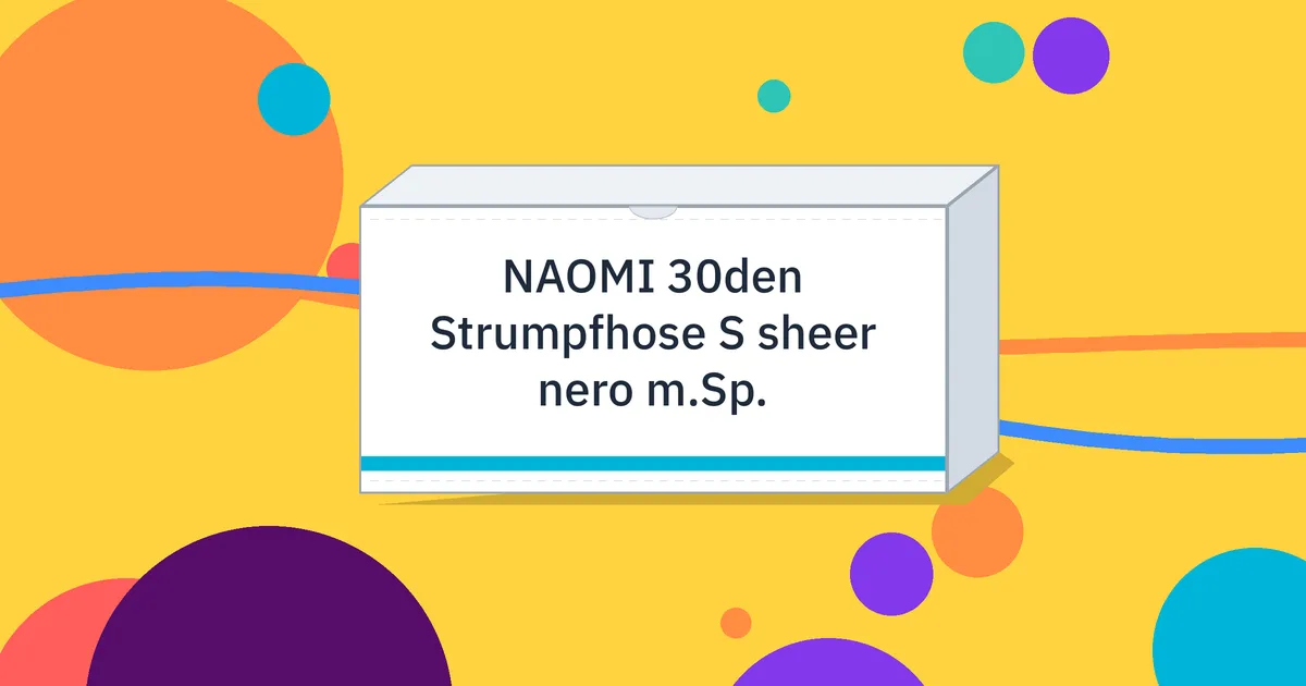 Symbolbild: Packung mit der Aufschrift NAOMI 30den Strumpfhose S sheer nero m.Sp. (PZN 16178740) – Verfügbarkeit und Bezug in Apotheken in Frankfurt am Main