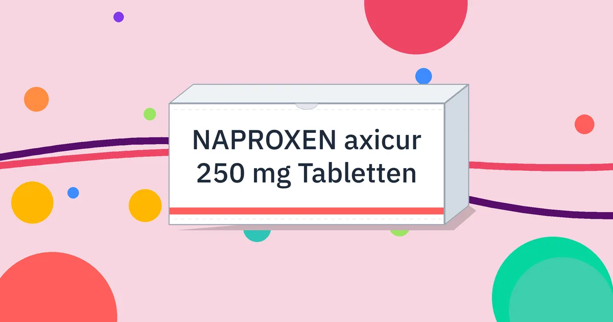 Symbolbild: Packung mit der Aufschrift NAPROXEN axicur 250 mg Tabletten (PZN 14412137) – Verfügbarkeit und Bezug in Apotheken in Frankfurt am Main