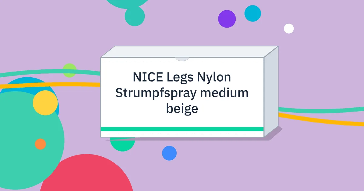 Symbolbild: Packung mit der Aufschrift NICE Legs Nylon Strumpfspray medium beige (PZN 06797494) – Verfügbarkeit und Bezug in Apotheken in Frankfurt am Main