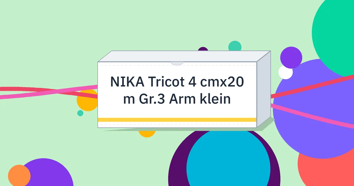 Symbolbild: Packung mit der Aufschrift NIKA Tricot 4 cmx20 m Gr.3 Arm klein (PZN 18171848) – Verfügbarkeit und Bezug in Apotheken in Frankfurt am Main