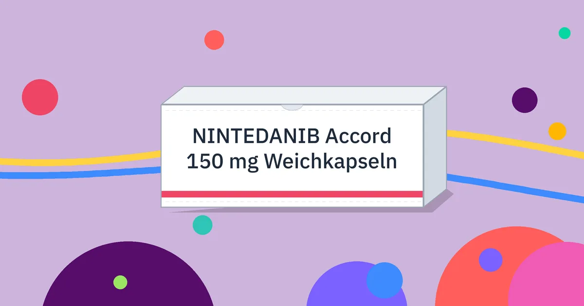 Symbolbild: Packung mit der Aufschrift NINTEDANIB Accord 150 mg Weichkapseln (PZN 19743962) – Verfügbarkeit und Bezug in Apotheken in Frankfurt am Main