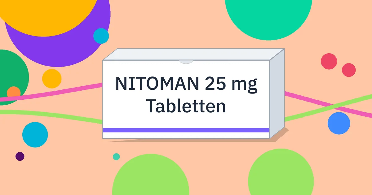 Symbolbild: Packung mit der Aufschrift NITOMAN 25 mg Tabletten (PZN 18169490) – Verfügbarkeit und Bezug in Apotheken in Frankfurt am Main