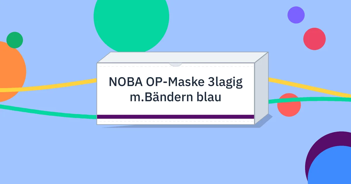 Symbolbild: Packung mit der Aufschrift NOBA OP-Maske 3lagig m.Bändern blau (PZN 15616310) – Verfügbarkeit und Bezug in Apotheken in Frankfurt am Main