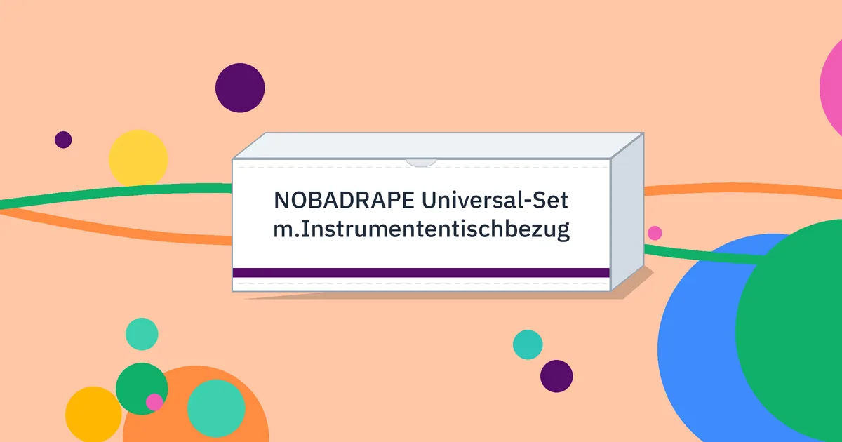 Symbolbild: Packung mit der Aufschrift NOBADRAPE Universal-Set m.Instrumententischbezug (PZN 10779384) – Verfügbarkeit und Bezug in Apotheken in Frankfurt am Main