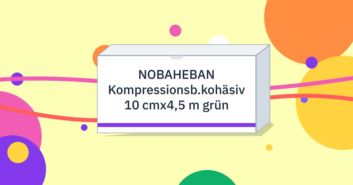 Symbolbild: Packung mit der Aufschrift NOBAHEBAN Kompressionsb.kohäsiv 10 cmx4,5 m grün (PZN 02709613) – Verfügbarkeit und Bezug in Apotheken in Frankfurt am Main