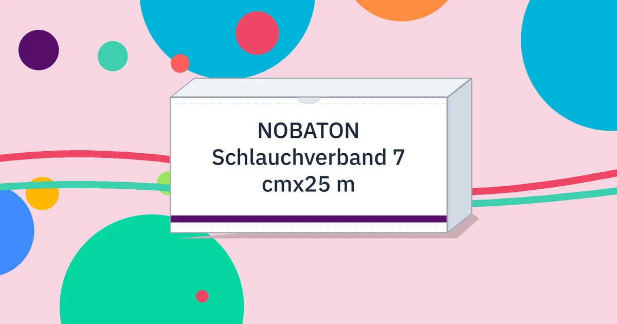 Symbolbild: Packung mit der Aufschrift NOBATON Schlauchverband 7 cmx25 m (PZN 00059393) – Verfügbarkeit und Bezug in Apotheken in Frankfurt am Main