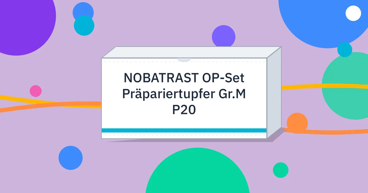 Symbolbild: Packung mit der Aufschrift NOBATRAST OP-Set Präpariertupfer Gr.M P20 (PZN 17248773) – Verfügbarkeit und Bezug in Apotheken in Frankfurt am Main