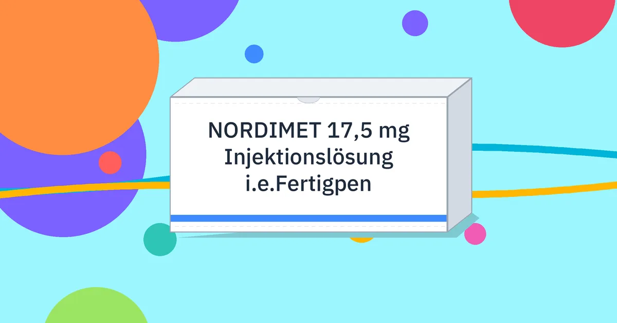 Symbolbild: Packung mit der Aufschrift NORDIMET 17,5 mg Injektionslösung i.e.Fertigpen (PZN 15264549) – Verfügbarkeit und Bezug in Apotheken in Frankfurt am Main