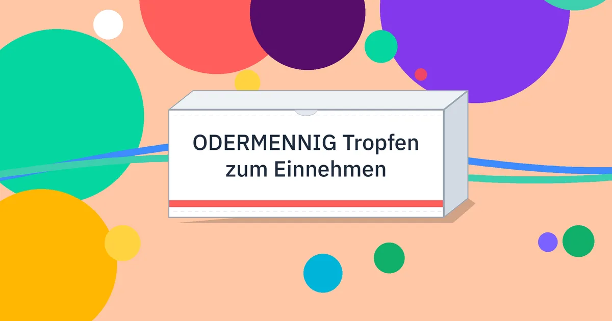 Symbolbild: Packung mit der Aufschrift ODERMENNIG Tropfen zum Einnehmen (PZN 11602274) – Verfügbarkeit und Bezug in Apotheken in Frankfurt am Main