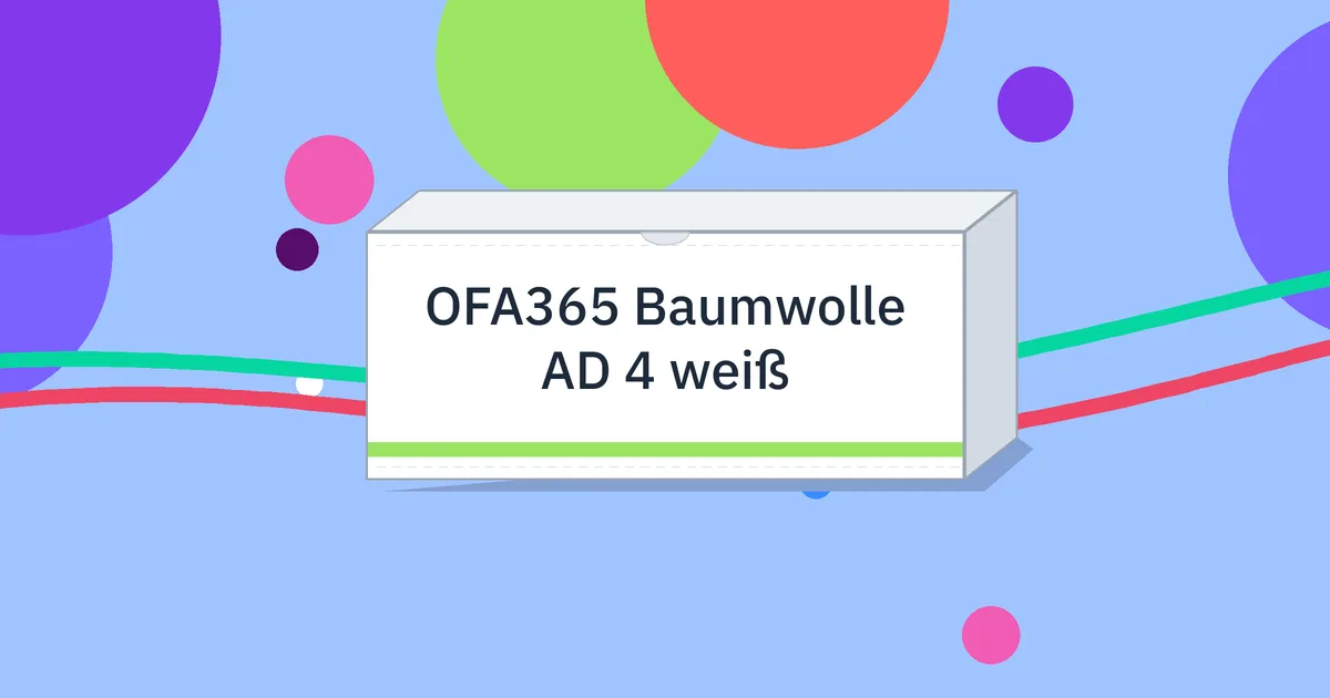 Symbolbild: Packung mit der Aufschrift OFA365 Baumwolle AD 4 weiß (PZN 16723806) – Verfügbarkeit und Bezug in Apotheken in Frankfurt am Main