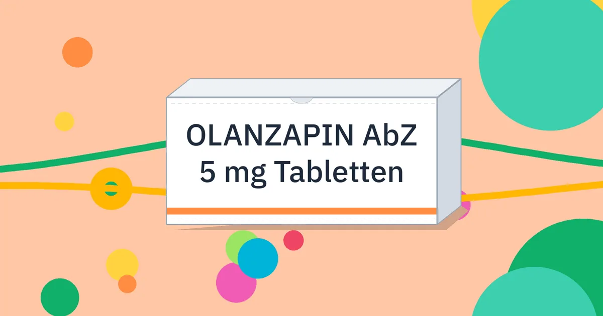 Symbolbild: Packung mit der Aufschrift OLANZAPIN AbZ 5 mg Tabletten (PZN 08805507) – Verfügbarkeit und Bezug in Apotheken in Frankfurt am Main