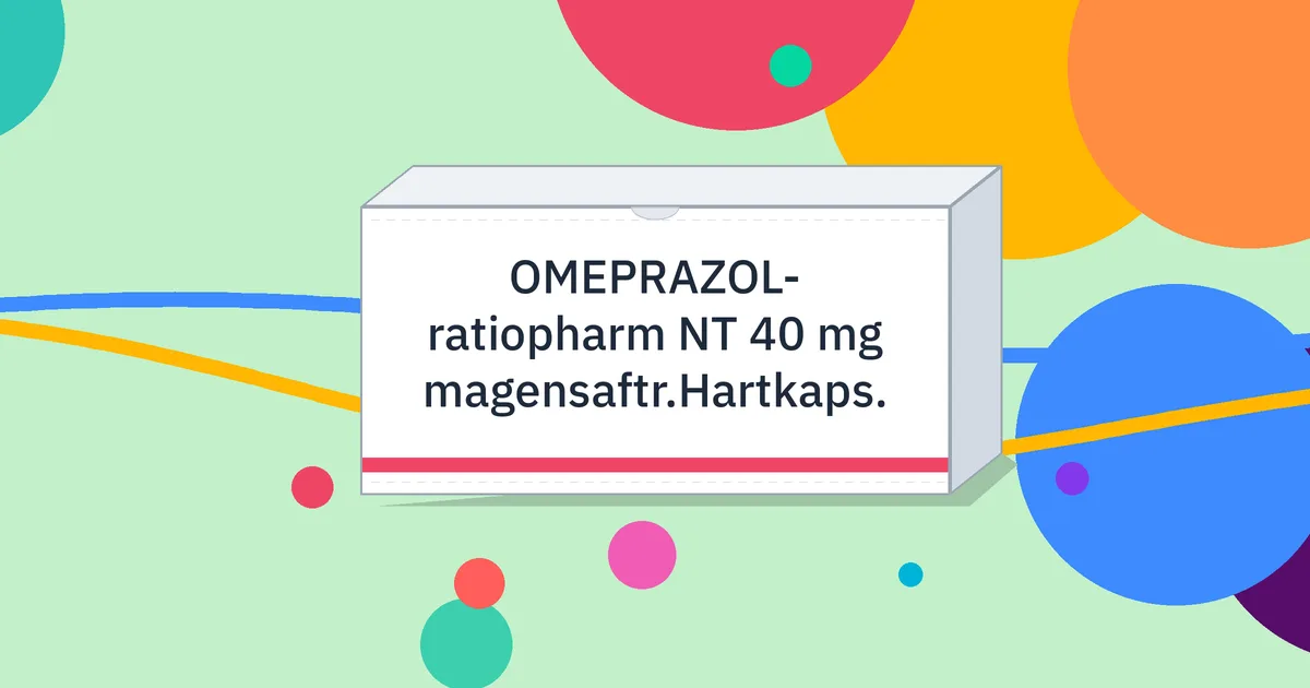 Symbolbild: Packung mit der Aufschrift OMEPRAZOL-ratiopharm NT 40 mg magensaftr.Hartkaps. (PZN 02559875) – Verfügbarkeit und Bezug in Apotheken in Frankfurt am Main