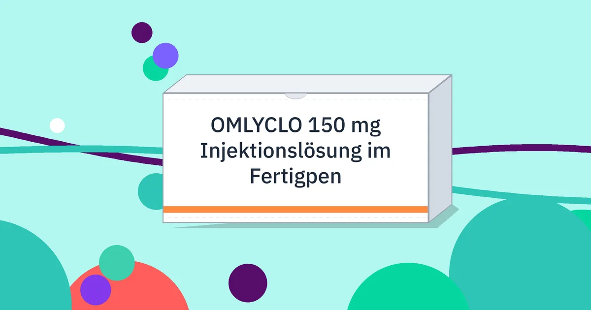 Symbolbild: Packung mit der Aufschrift OMLYCLO 150 mg Injektionslösung im Fertigpen (PZN 20315668) – Verfügbarkeit und Bezug in Apotheken in Frankfurt am Main