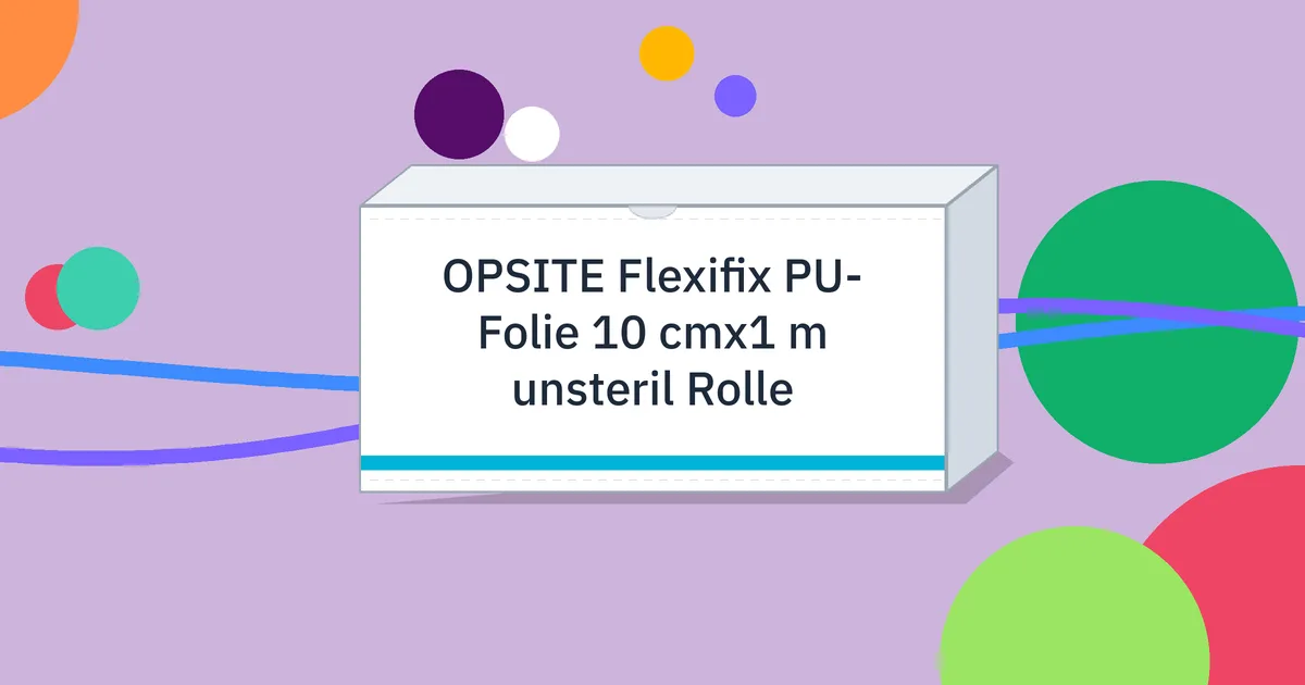 Symbolbild: Packung mit der Aufschrift OPSITE Flexifix PU-Folie 10 cmx1 m unsteril Rolle (PZN 09116365) – Verfügbarkeit und Bezug in Apotheken in Frankfurt am Main