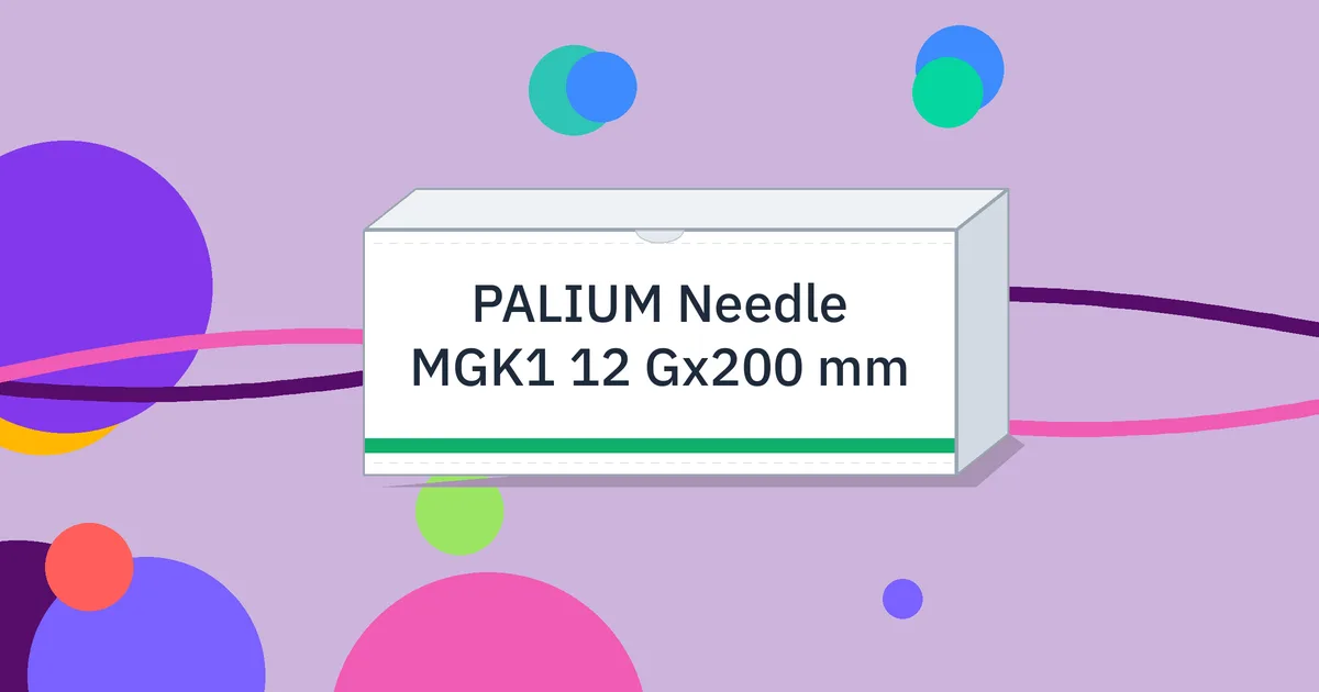 Symbolbild: Packung mit der Aufschrift PALIUM Needle MGK1 12 Gx200 mm (PZN 19734609) – Verfügbarkeit und Bezug in Apotheken in Frankfurt am Main