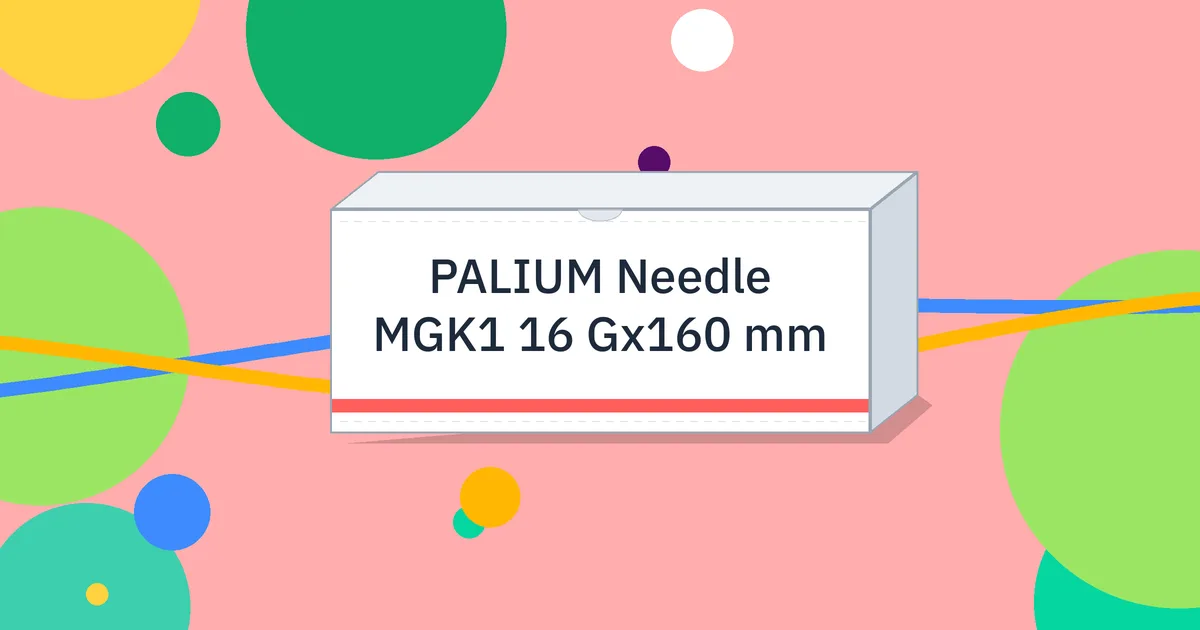 Symbolbild: Packung mit der Aufschrift PALIUM Needle MGK1 16 Gx160 mm (PZN 14383737) – Verfügbarkeit und Bezug in Apotheken in Frankfurt am Main