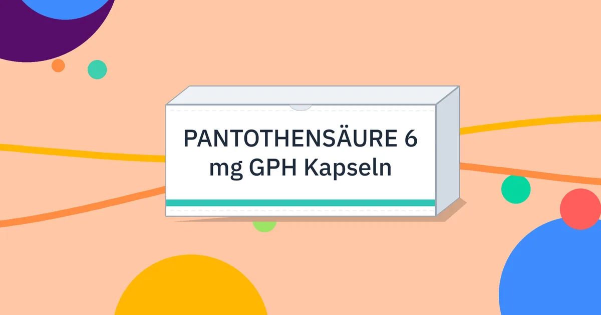 Symbolbild: Packung mit der Aufschrift PANTOTHENSÄURE 6 mg GPH Kapseln (PZN 04591104) – Verfügbarkeit und Bezug in Apotheken in Frankfurt am Main