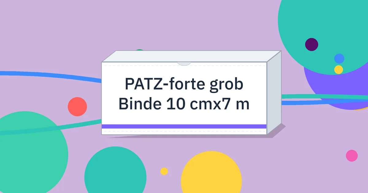 Symbolbild: Packung mit der Aufschrift PATZ-forte grob Binde 10 cmx7 m (PZN 09266107) – Verfügbarkeit und Bezug in Apotheken in Frankfurt am Main