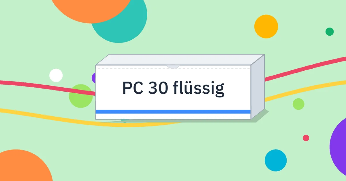 Symbolbild: Packung mit der Aufschrift PC 30 flüssig (PZN 15579514) – Verfügbarkeit und Bezug in Apotheken in Frankfurt am Main