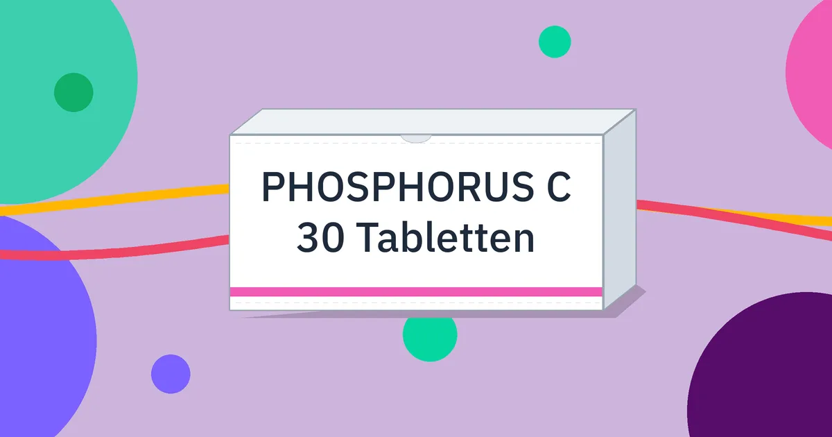 Symbolbild: Packung mit der Aufschrift PHOSPHORUS C 30 Tabletten (PZN 04231618) – Verfügbarkeit und Bezug in Apotheken in Frankfurt am Main