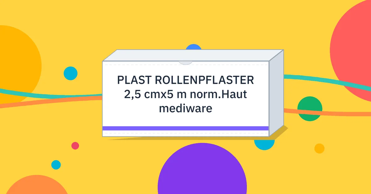 Symbolbild: Packung mit der Aufschrift PLAST ROLLENPFLASTER 2,5 cmx5 m norm.Haut mediware (PZN 03178514) – Verfügbarkeit und Bezug in Apotheken in Frankfurt am Main