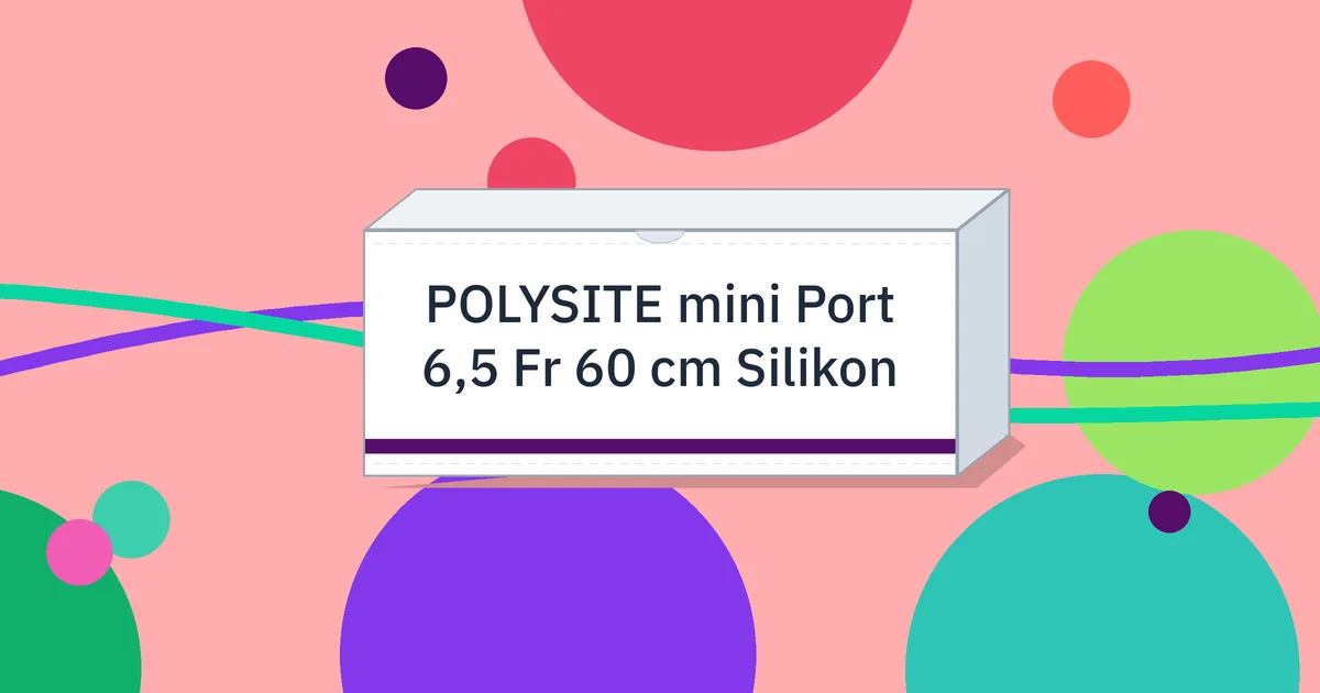 Symbolbild: Packung mit der Aufschrift POLYSITE mini Port 6,5 Fr 60 cm Silikon (PZN 12340209) – Verfügbarkeit und Bezug in Apotheken in Frankfurt am Main