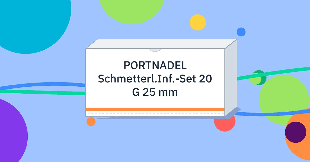 Symbolbild: Packung mit der Aufschrift PORTNADEL Schmetterl.Inf.-Set 20 G 25 mm (PZN 02756512) – Verfügbarkeit und Bezug in Apotheken in Frankfurt am Main