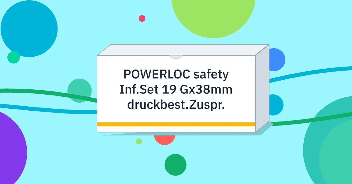 Symbolbild: Packung mit der Aufschrift POWERLOC safety Inf.Set 19 Gx38mm druckbest.Zuspr. (PZN 18816848) – Verfügbarkeit und Bezug in Apotheken in Frankfurt am Main