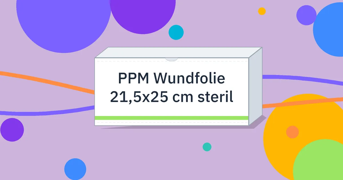 Symbolbild: Packung mit der Aufschrift PPM Wundfolie 21,5x25 cm steril (PZN 10327191) – Verfügbarkeit und Bezug in Apotheken in Frankfurt am Main