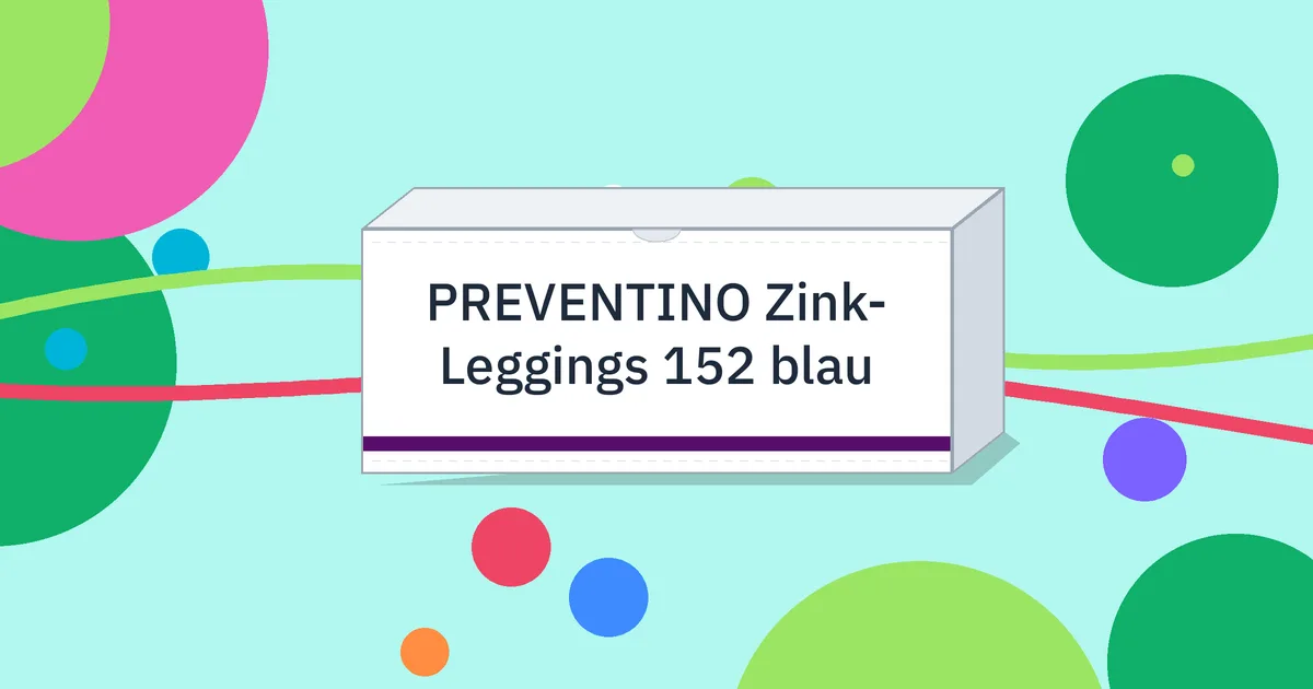 Symbolbild: Packung mit der Aufschrift PREVENTINO Zink-Leggings 152 blau (PZN 12447019) – Verfügbarkeit und Bezug in Apotheken in Frankfurt am Main