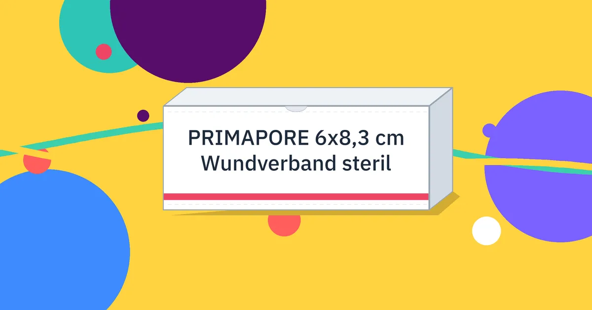 Symbolbild: Packung mit der Aufschrift PRIMAPORE 6x8,3 cm Wundverband steril (PZN 10382250) – Verfügbarkeit und Bezug in Apotheken in Frankfurt am Main