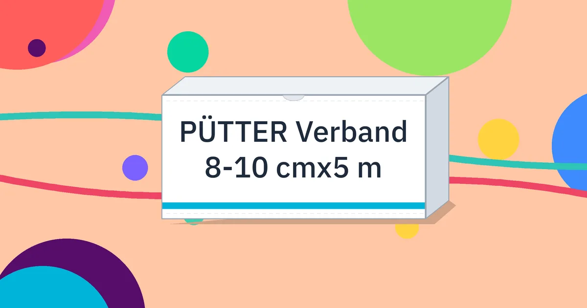 Symbolbild: Packung mit der Aufschrift PÜTTER Verband 8-10 cmx5 m (PZN 15782296) – Verfügbarkeit und Bezug in Apotheken in Frankfurt am Main
