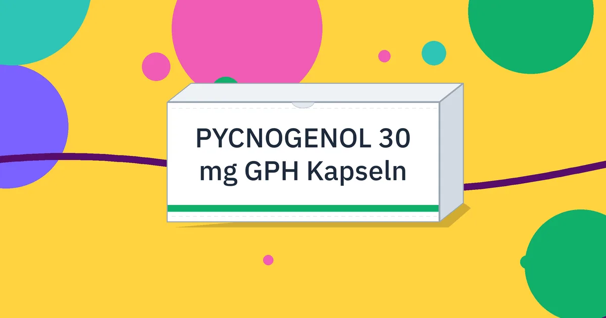 Symbolbild: Packung mit der Aufschrift PYCNOGENOL 30 mg GPH Kapseln (PZN 09188117) – Verfügbarkeit und Bezug in Apotheken in Frankfurt am Main