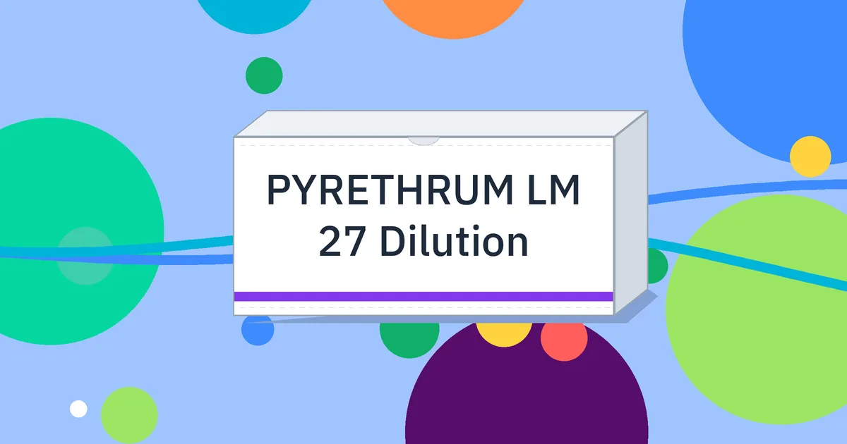 Symbolbild: Packung mit der Aufschrift PYRETHRUM LM 27 Dilution (PZN 13671948) – Verfügbarkeit und Bezug in Apotheken in Frankfurt am Main