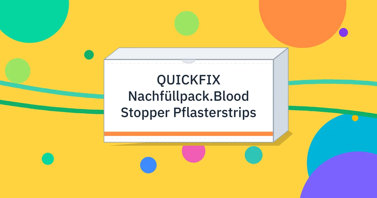 Symbolbild: Packung mit der Aufschrift QUICKFIX Nachfüllpack.Blood Stopper Pflasterstrips (PZN 15570915) – Verfügbarkeit und Bezug in Apotheken in Frankfurt am Main