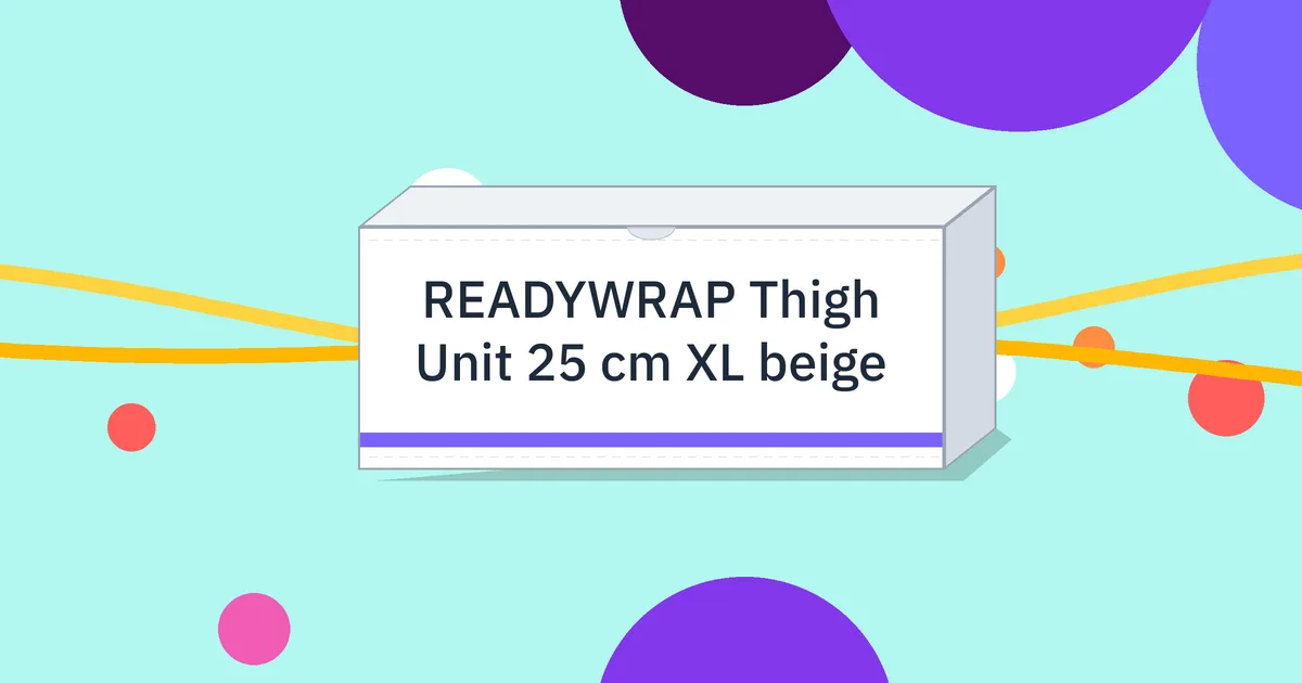 Symbolbild: Packung mit der Aufschrift READYWRAP Thigh Unit 25 cm XL beige (PZN 16566956) – Verfügbarkeit und Bezug in Apotheken in Frankfurt am Main