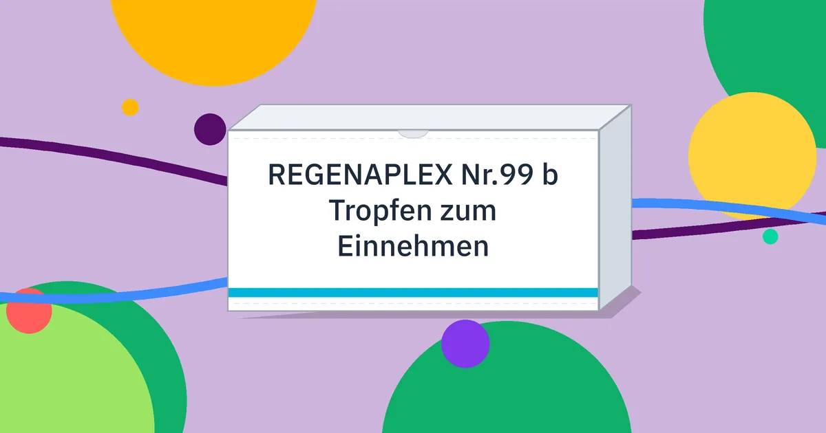 Symbolbild: Packung mit der Aufschrift REGENAPLEX Nr.99 b Tropfen zum Einnehmen (PZN 02643564) – Verfügbarkeit und Bezug in Apotheken in Frankfurt am Main