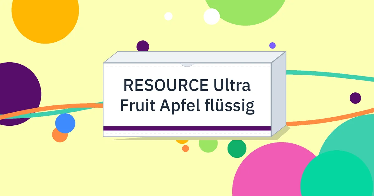 Symbolbild: Packung mit der Aufschrift RESOURCE Ultra Fruit Apfel flüssig (PZN 17160676) – Verfügbarkeit und Bezug in Apotheken in Frankfurt am Main